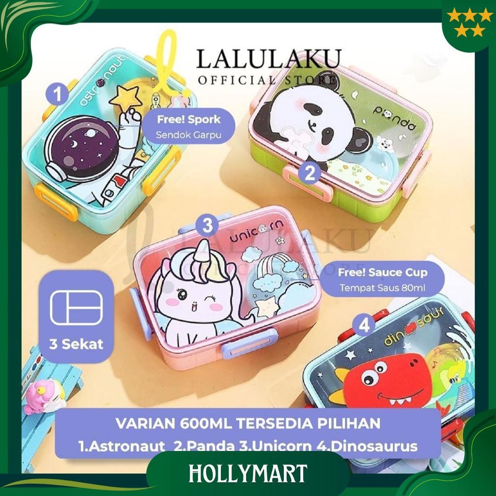 Jual Lunch Box Anak Tk Sd Paud Kotak Bekal Karakter Unicorn Dino Panda Astronot 600Ml 1200Ml Ori ...