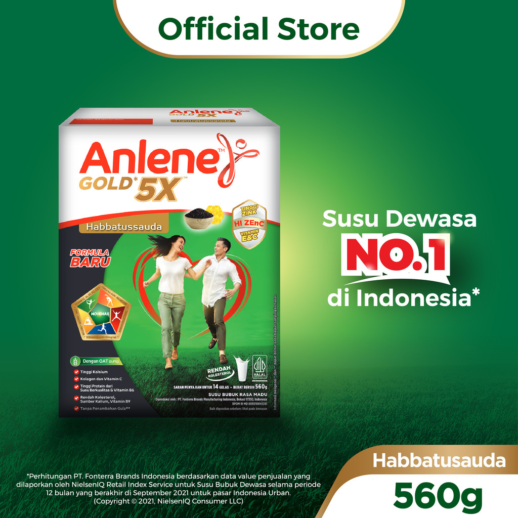 Jual Anlene Gold 5X Habbatussauda Susu Bubuk Dewasa Madu 560g - Nutrisi Tinggi Kalsium Untuk ...