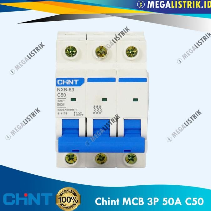 Jual CHINT MCB 3P 50A 6KA NXB-63 / MINIATURE CIRCUIT BREAKER 3 PHASE 50 AMPERE C50 SNI ORIGINAL ...