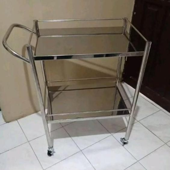 Jual Promo Trolley Instrumen 2 Susun Troli Medis Meja Instrumen 2 Rak ...