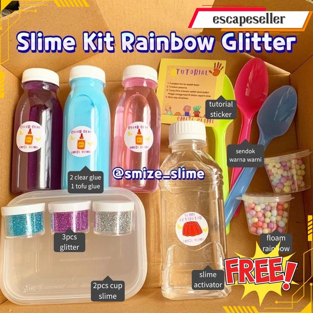 Jual Slime Kit D.I.Y Rainbow Glitter Bikin Sendiri Di Rumah Diy Paket Slime Ter Lengkap Isi ...