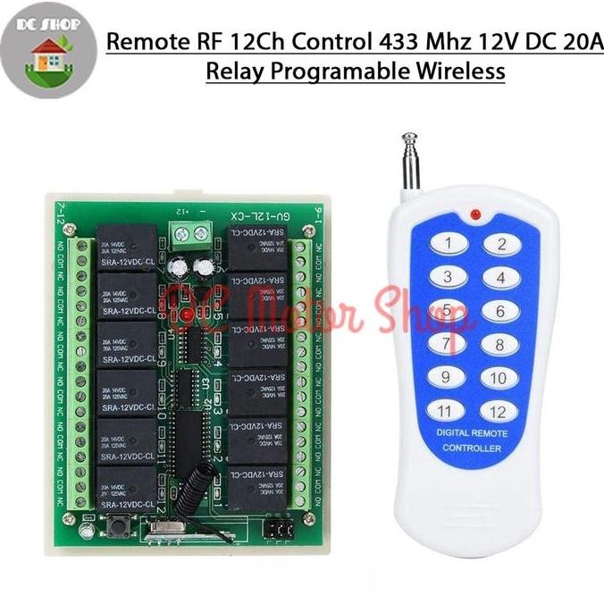 Jual Remote RF 12Ch Control 433 Mhz 12V DC 20A Relay Programable ...