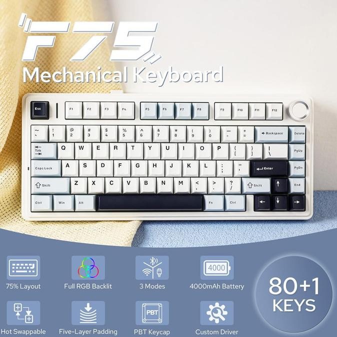 Jual AULA F75 PBT Wireless Gasket Hotswap 75% Mechanical Keyboard with Knob Bluetooth / 2.4ghz ...