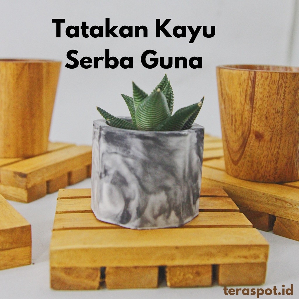 Jual Tatakan / Tray Kayu Aesthetic untuk alas Pot mini / Gelas / barang ...