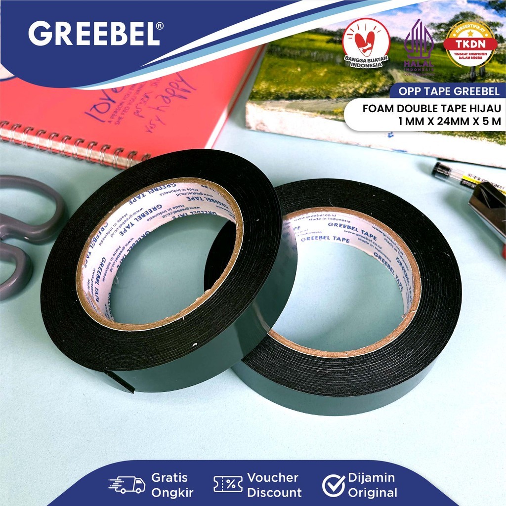 Jual GREEBEL Double Tape Foam / Selotip Foam 1M X 24MM x 5M (PER PCS) / Isolasi Bolak Balik ...
