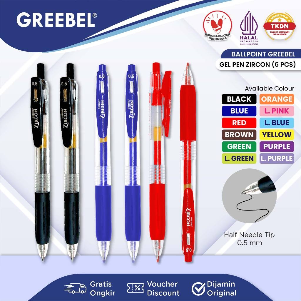 Jual GREEBEL PULPEN GEL / Gel Pen Gp- 509 Zircon 0.5 (6PCS/SET) / Ballpen Gel Ballpoint Bolpen ...