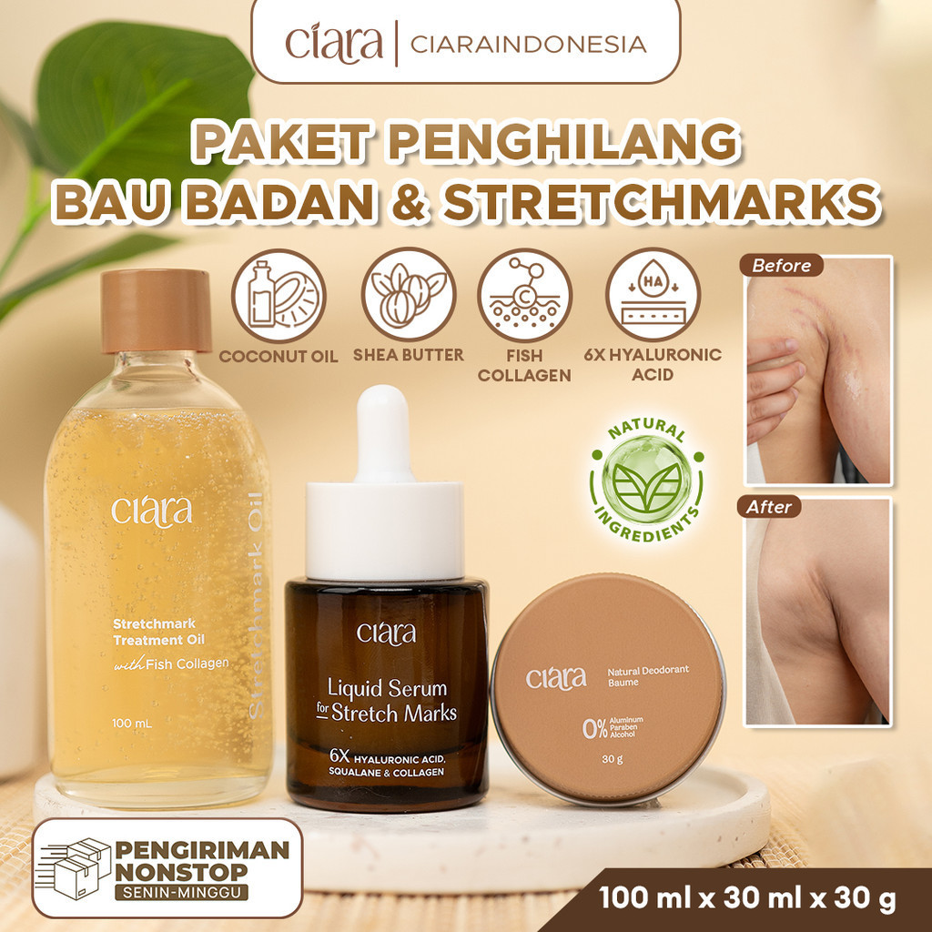 Jual Ciara Natural Deodorant 30Gr X Stretchmarks Treatment Oil X Liquid ...