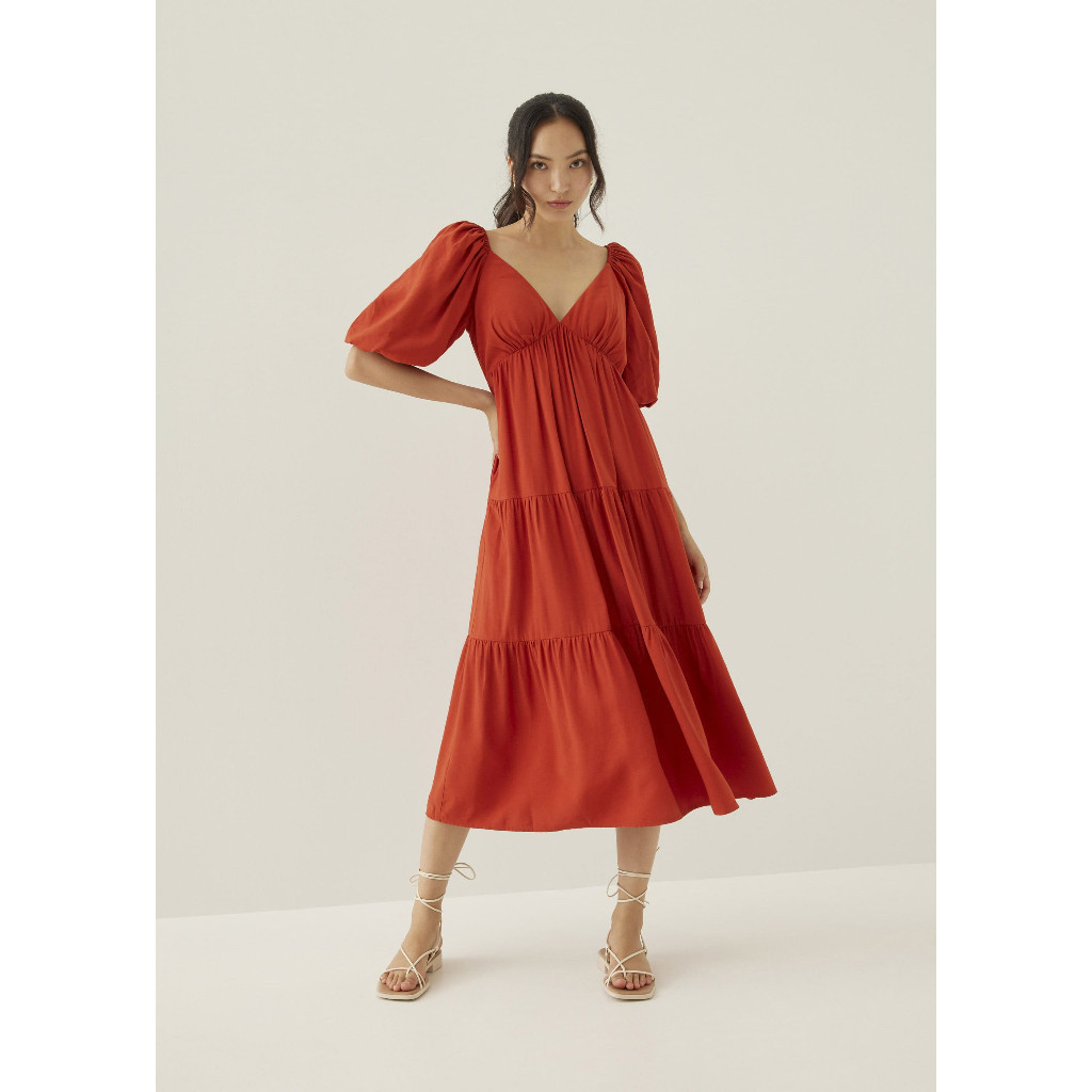 Jual Love, Bonito - Dress Wanita - Katrine Padded Tiered Maxi Dress - Rust | Shopee Indonesia
