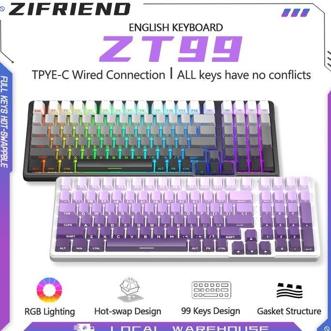 Jual ZIFRIEND ZT99 99 kunci Keyboard Mekanik Gradien Ukiran Samping RGB ...