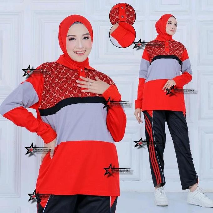 Jual Setelan baju olahraga / setelan kaos olahraga / seragam olahraga motif batik Celana Muslim ...