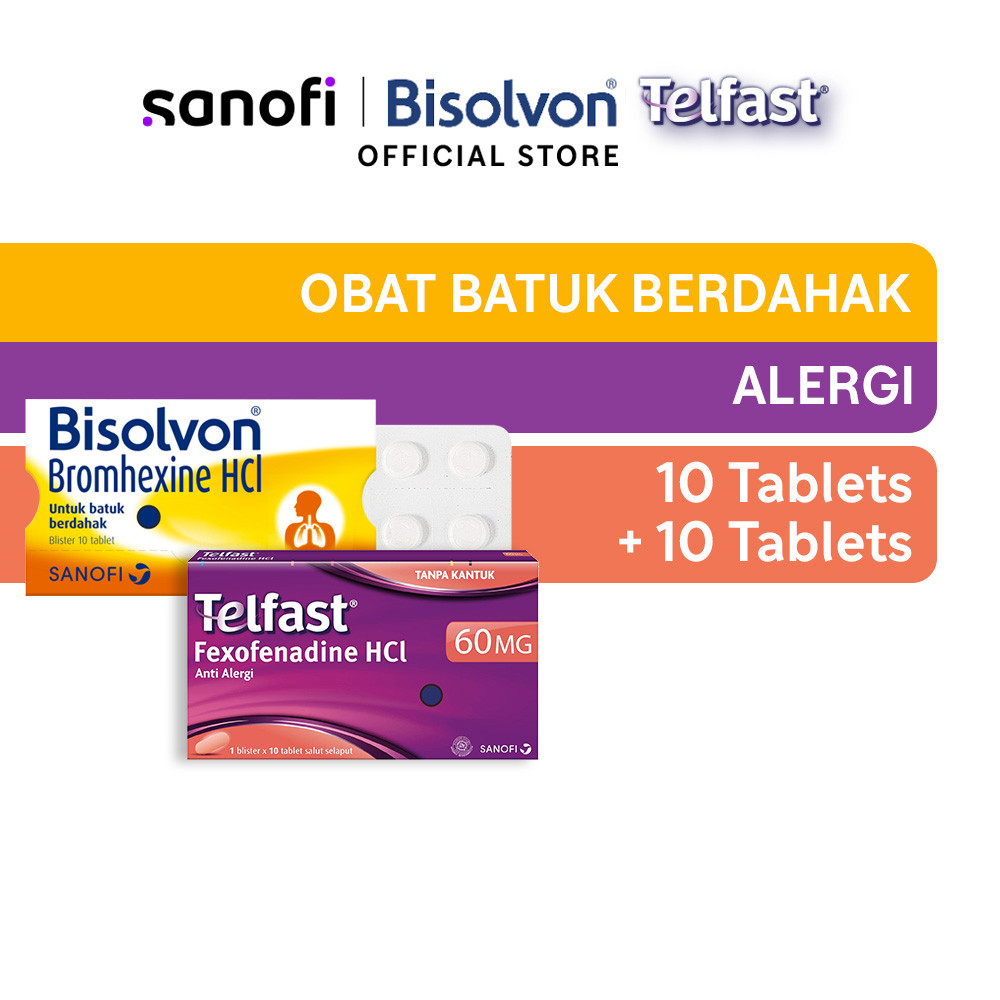 Jual Bisolvon Tablet Isi 10 pcs + Telfast 60mg 1 Blister Isi 10 Tablet - Obat Batuk Berdahak dan ...