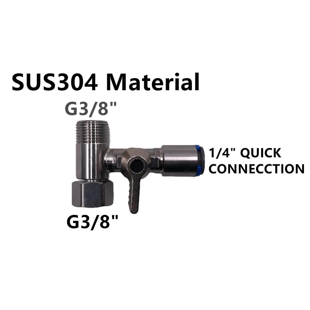 Jual G3/8" To 1/4" SUS304 RO Feed Water Adapter Tee Ball Valve Faucet ...