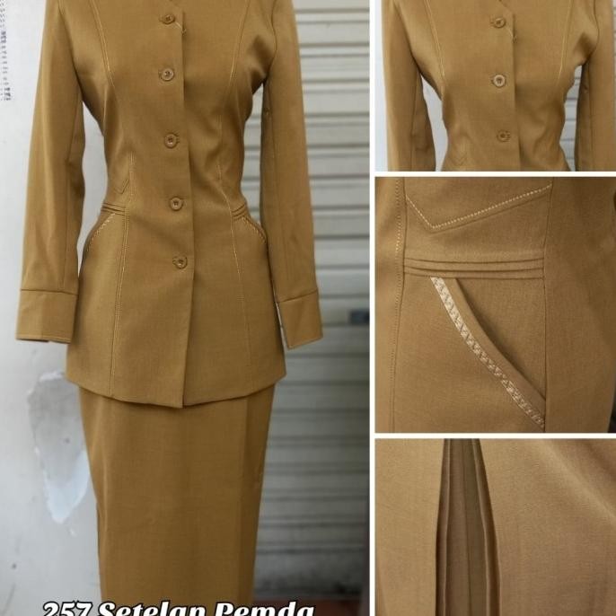 Jual Set Blazer Baju Pemda Seragam PNS Wanita khaki keki muslim shanghai TM | Shopee Indonesia