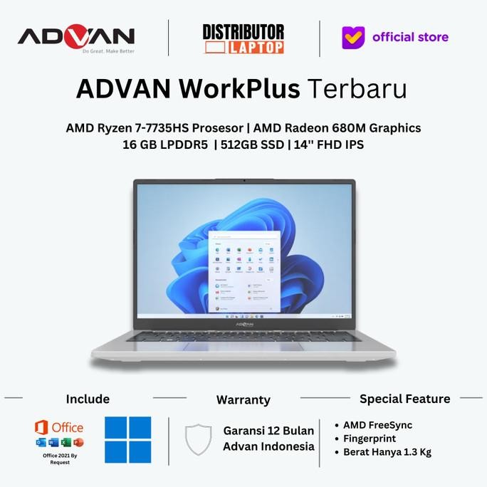 Jual Advan Laptop Workplus Amd Ryzen 7-7735Hs 16Gb 512Gb 14'' Fhd Ips Win11 | Shopee Indonesia