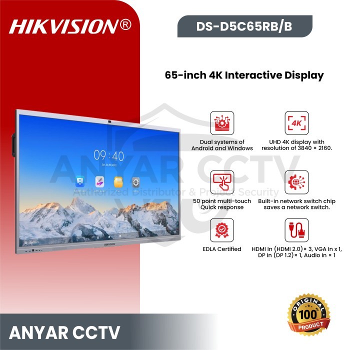 Jual HIKVISION DS-D5C65RB/B MONITOR 4K INTERACTIVE DISPLAY 65 INCH ...