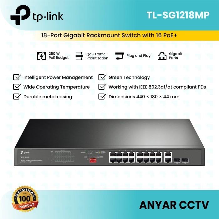 Jual TP-Link TL-SG1218MP 18-Port Gigabit Rackmount Switch with 16 PoE+ ...