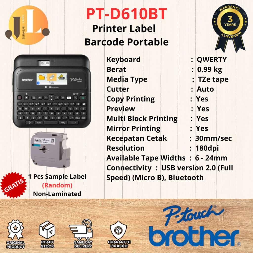Jual Brother Printer Label PT-D610BT Barcode Portable D610 Bluetooth ...