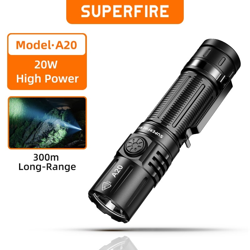 Jual Senter SUPERFIRE A20 20W Daya Tinggi 2000 Lumens Super Terang Tipe-C Senter Portabel Tahan ...