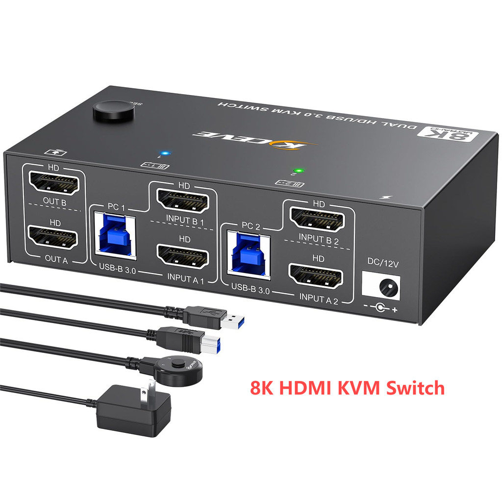 Jual 8K HDMI KVM Switch 2 Monitors 2 Computers 8K 4K,USB 3.0 Dual ...