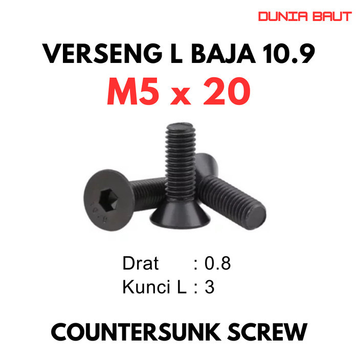 Jual Baja 10.9 Baut JFL M5X20 / Baut Verseng L 5X20 / Countersunk L M5 X 20 / 5 X 20 - Socket ...