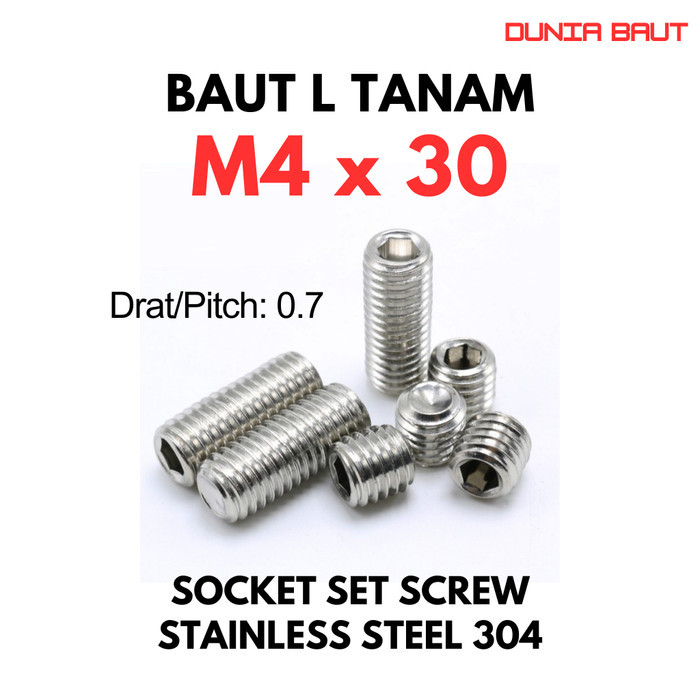 Jual Baut L Tanam M4X30 / L Set 4X30 / Baut Tanam L M4 X 30 / L Set 4 X 30 - Socket Set Screw ...