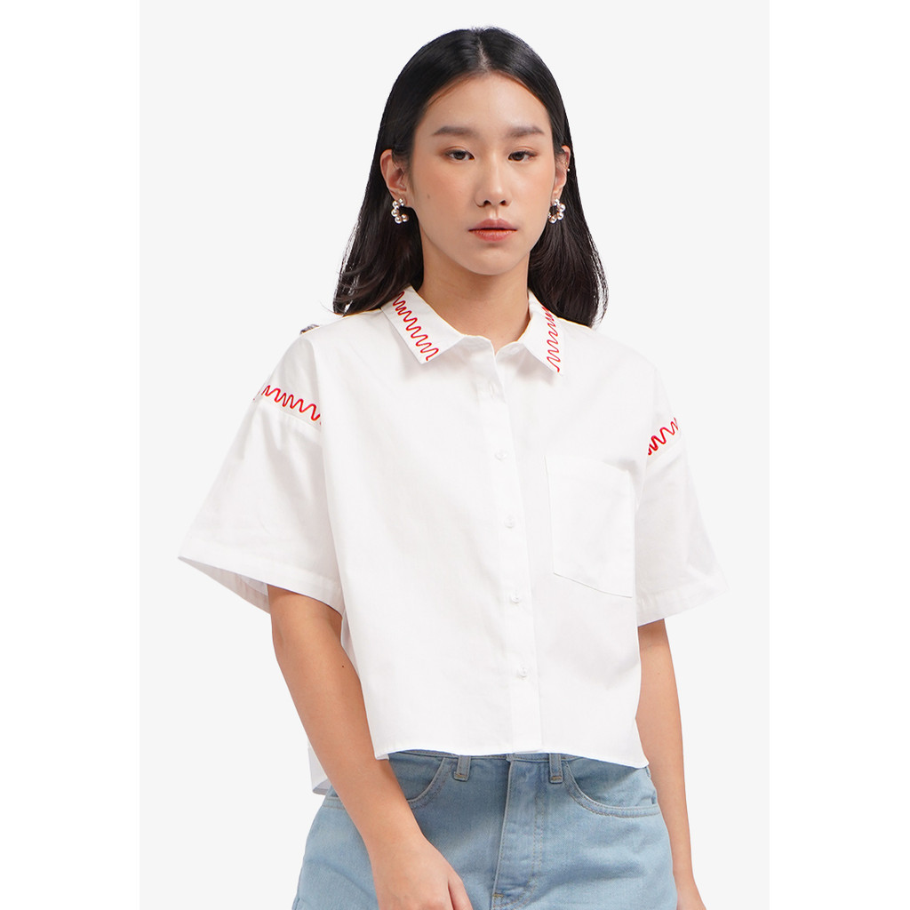 Jual COLORBOX Contrast Stitching Short Sleeve Shirt Off White | Shopee ...