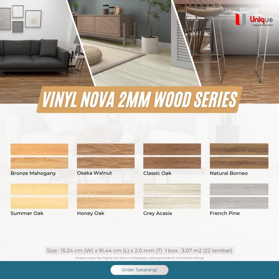 Jual Nova Tile 2mm Motif Kayu / Lantai Vinyl Plank Wood Series / Karpet Tile 2mm untuk Ruang ...