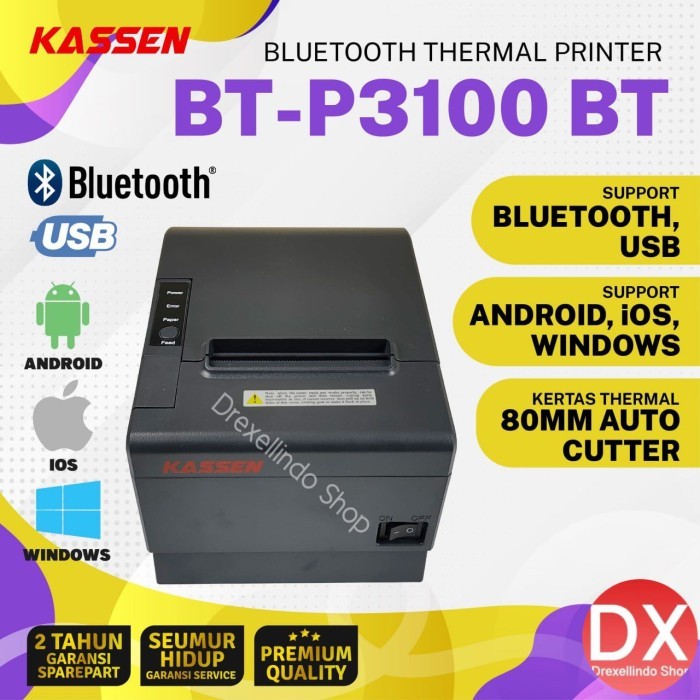 Jual Printer Thermal Struk Kasir 80mm KASSEN BT-P3100 BT / BTP3100 BT ...