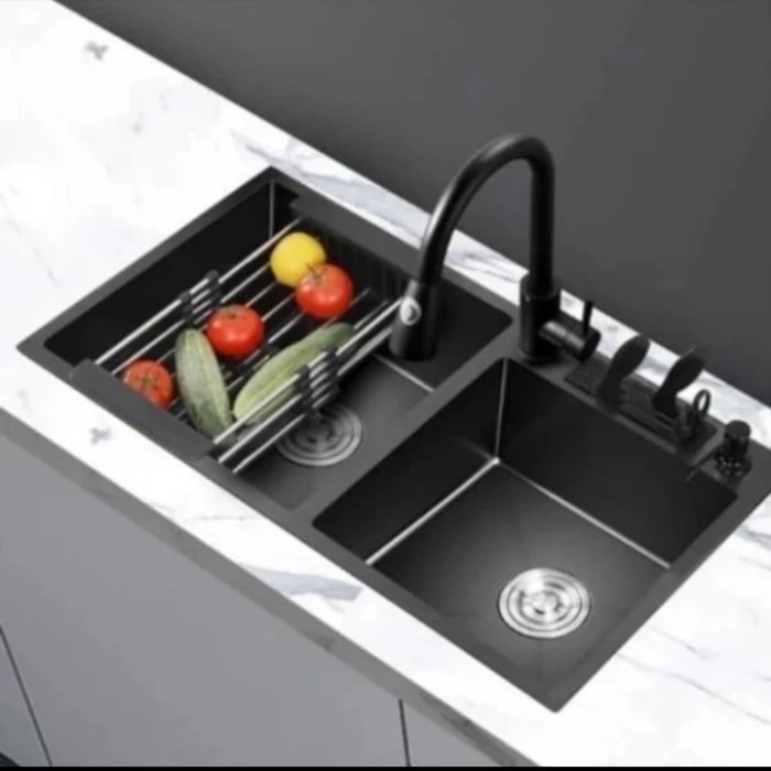 Jual Kitchen sink omon tempat pisau 8245 black satu set kran tarik ...