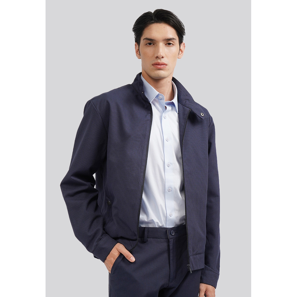 Jual Executive High Neck Checked Jacket Dark Blue | Shopee Indonesia