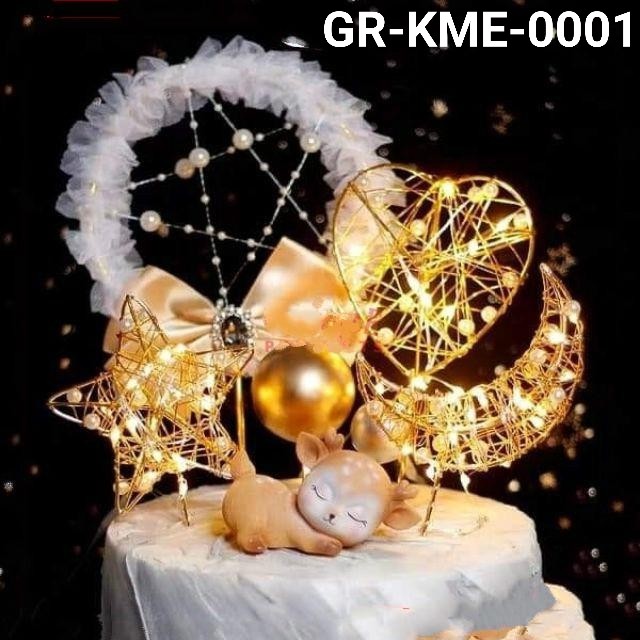 Jual GR-KME-0001 Cake topper hiasan kue kawat besi bintang hati bulan emas (MAINAN) | Shopee ...