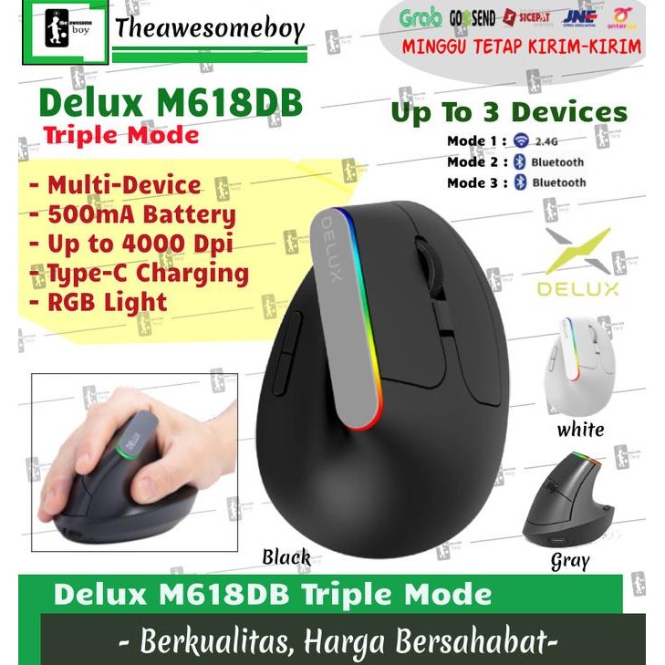 Jual Delux M618C M618Db Dual Mode Bluetooth Wireless Vertical Mouse | Shopee Indonesia
