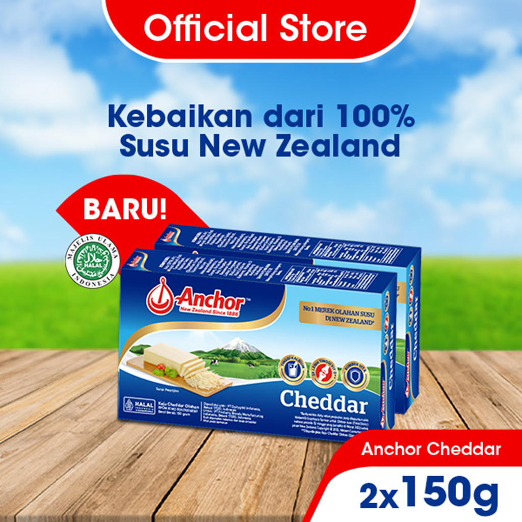 Jual Anchor Cheddar Block Cheese 150 gram x 2 pcs | Shopee Indonesia
