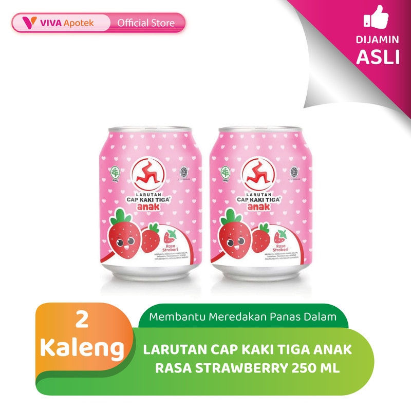 Jual Larutan Cap Kaki Tiga Anak Rasa Strawberry 250 ml (Pack - 2 Kaleng) | Shopee Indonesia