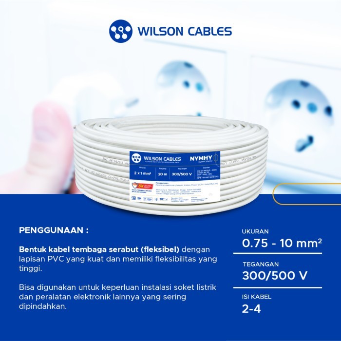 Jual WILSON CABLES - NYMHY 2X1 MM 20 METER - KABEL TEMBAGA SERABUT ...