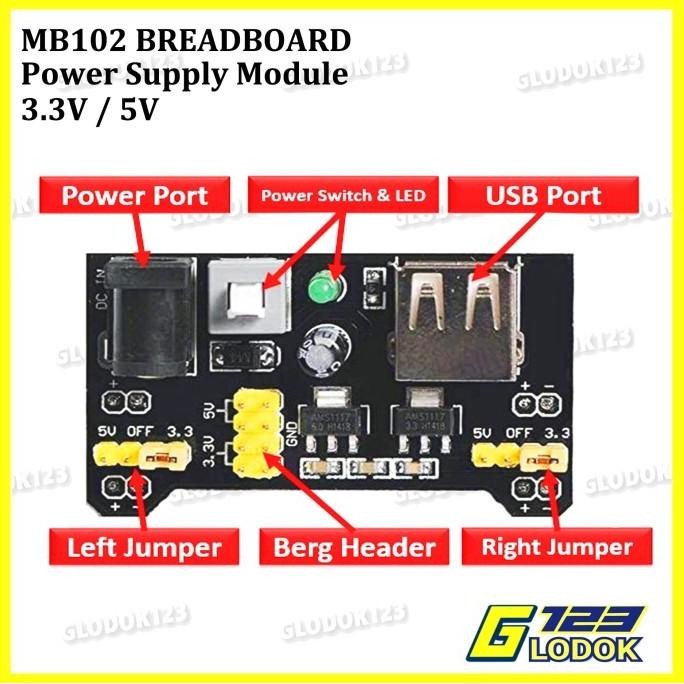 Jual MB102 Breadboard Power Supply Module 3.3V 5V Modul PSU Project Arduino | Shopee Indonesia