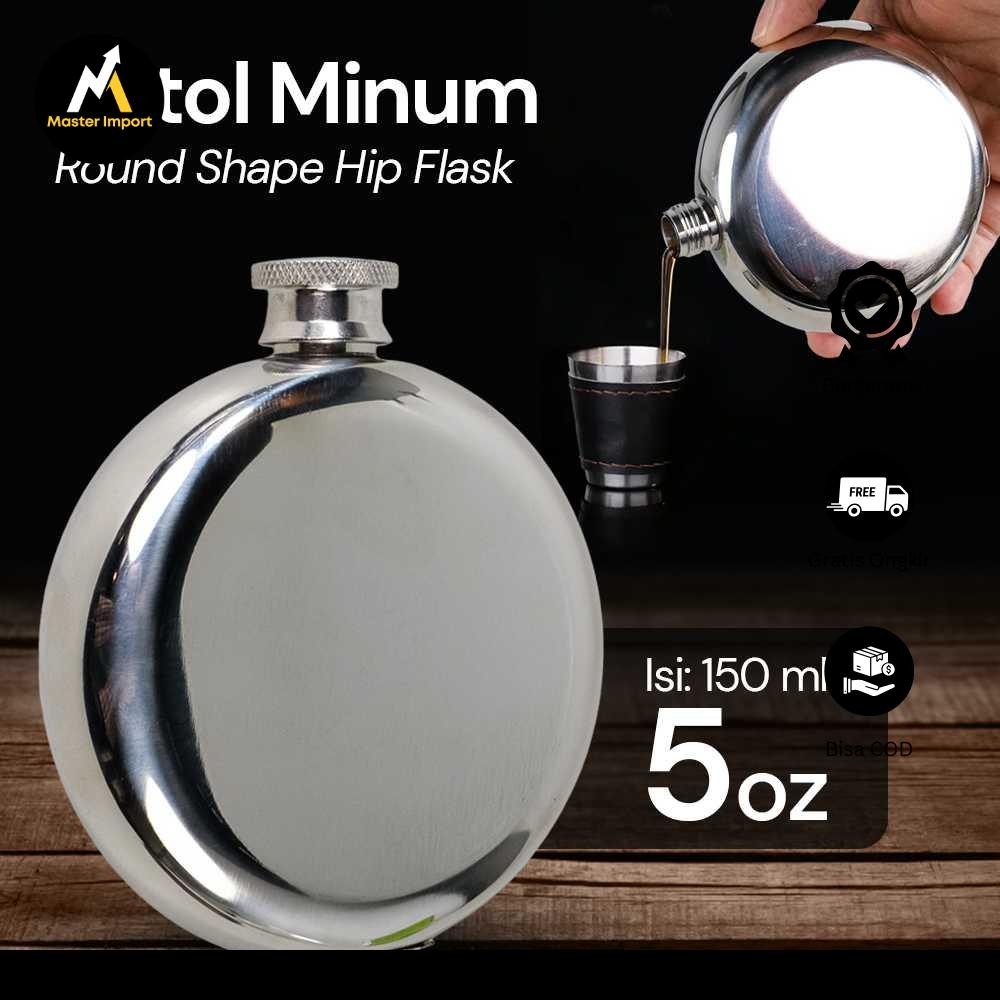 Jual Botol Minum Wine Bir Hip Flask Round Shape Stainless Steel 5oz - B ...