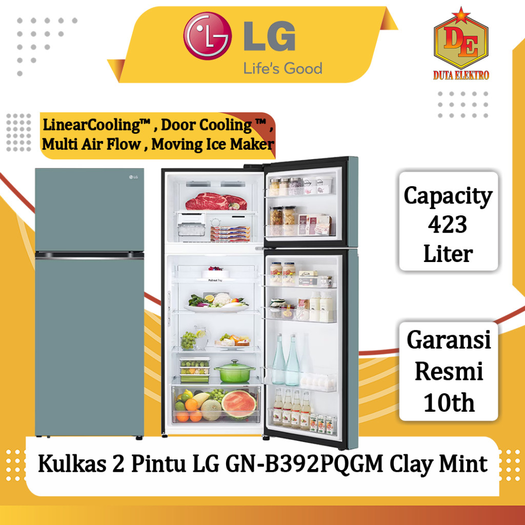 Jual Kulkas 2 Pintu LG GNB 392 PQGM Clay Mint Smart Inverter Compressor | Shopee Indonesia