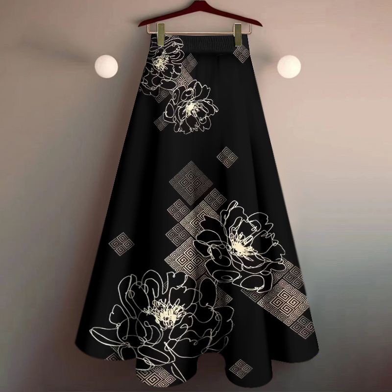 Jual Rok Midi Wanita Berkualitas Tinggi Rok Flared Cetak Trendy yang ...