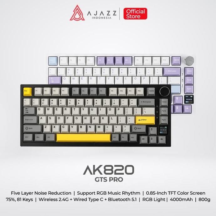 Jual Ajazz Ak820 Gts Pro 75% Keyboard Gaming Mechanical Wireless 3-Mode Rgb Hotswappable 5 Pin ...