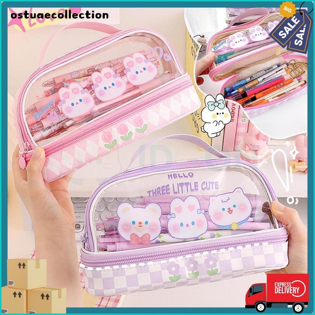 Jual Idoon Pencil Case Transparan Korea Tempat Pensil Besar Dua Lapis ...