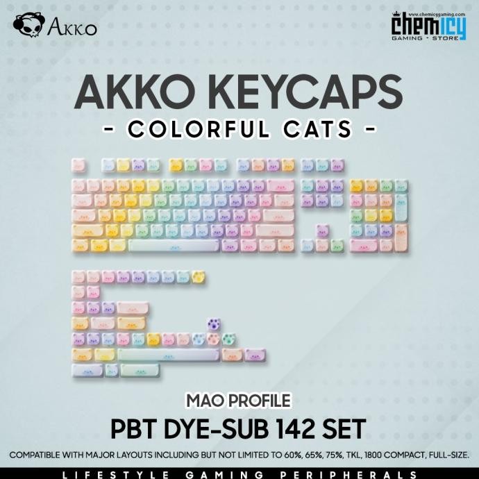 Jual AKKO COLORFUL CATS PBT DYE-SUB KEYCAPS 142 SET MAO PROFILE 1904T ...