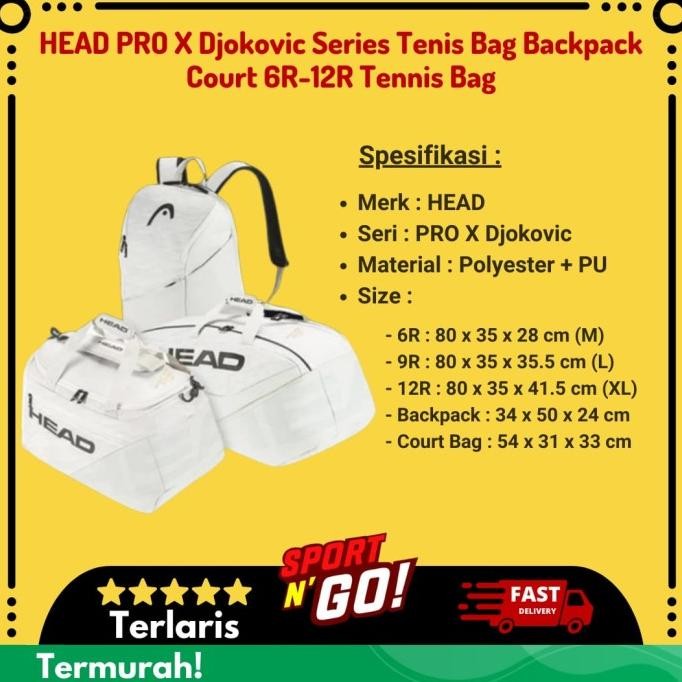 Jual HEAD PRO X Djokovic Series Tenis Bag Backpack Court 6R-12R Tennis Bag | Shopee Indonesia
