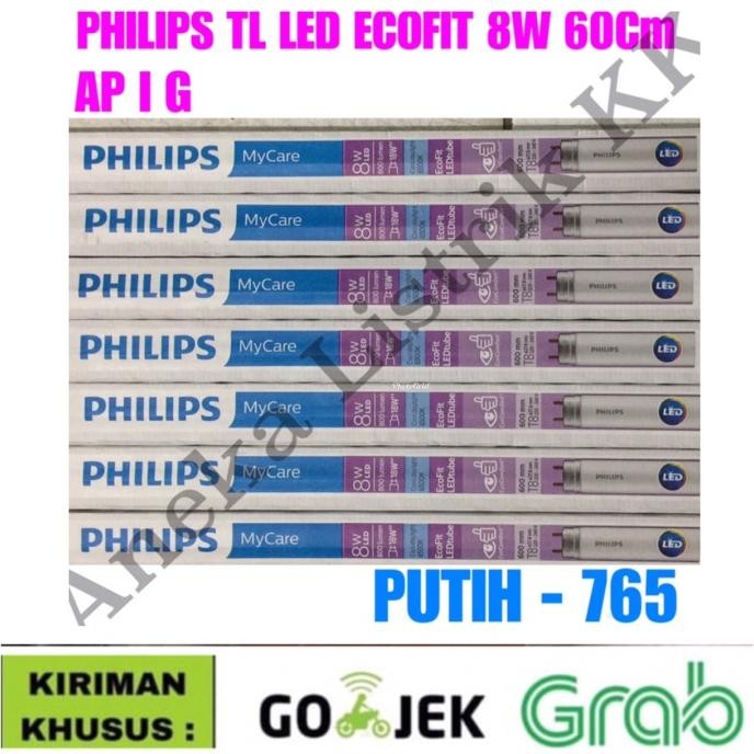 Jual PHILIPS LED TUBE ECOFIT 8W 600mm 765 T8 TL LED 8 W Watt 60cm PUTIH murah | Shopee Indonesia