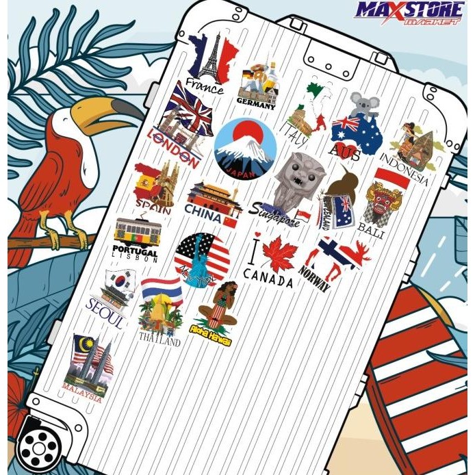 Jual world travel sticker pack series 1 / landmark sticker / country ...