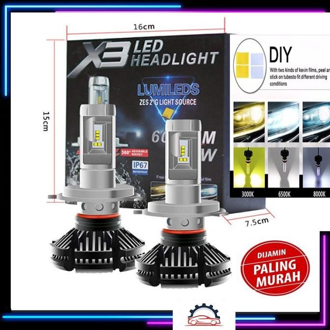 Jual Lampu Led Mobil X3 H4 H11 Headlamp Lampu Utama Bisa 3 Warna Best Seller | Shopee Indonesia