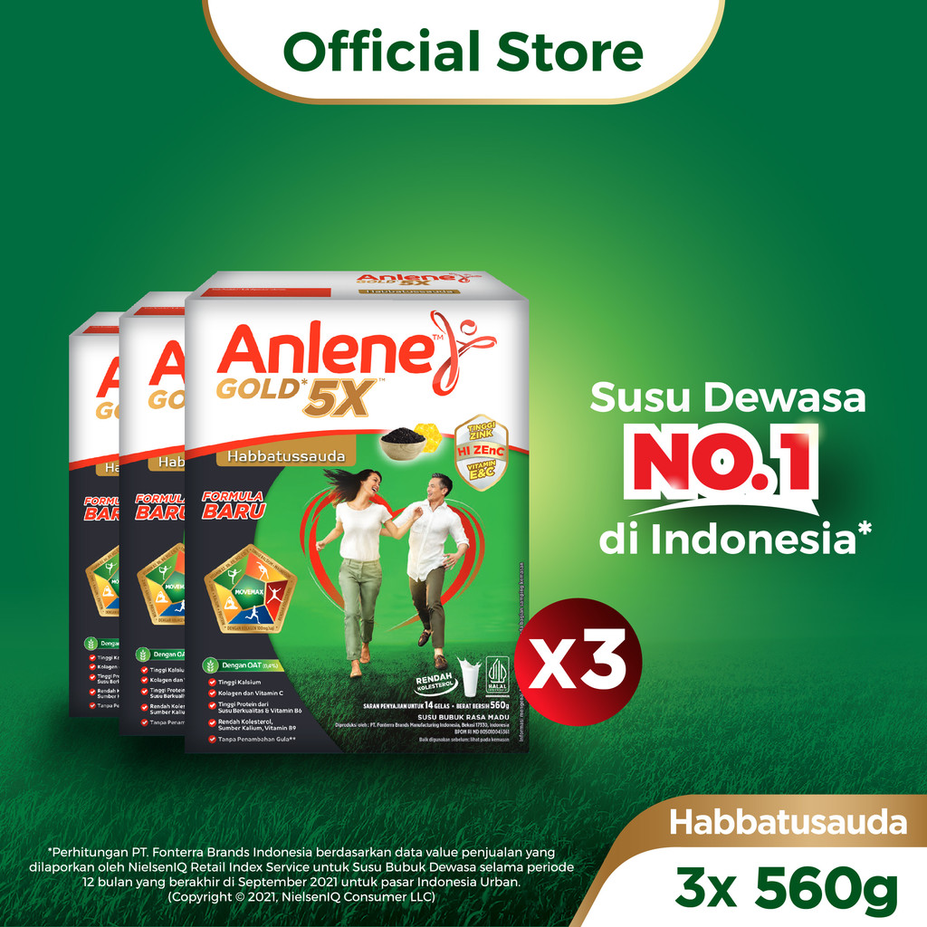Jual Anlene Gold 5X Habbatussauda Susu Bubuk Dewasa Madu 3 x 560g ...