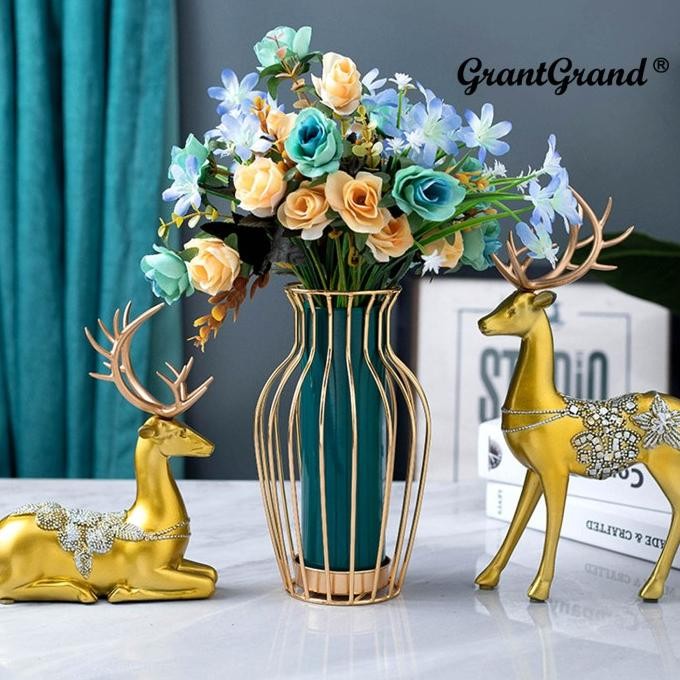 Jual GrantGrand Vas Bunga Aesthetic Pot Kaca Metal Buket Bunga Plastik ...