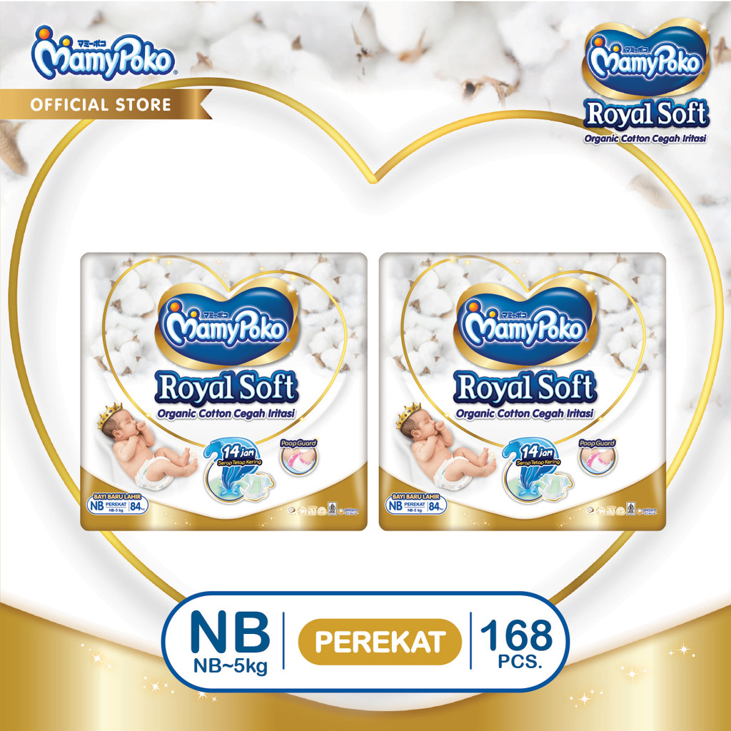 Jual MamyPoko Royal Soft Organic Cotton - NB 84 - Popok Tape - 2 Packs | Shopee Indonesia
