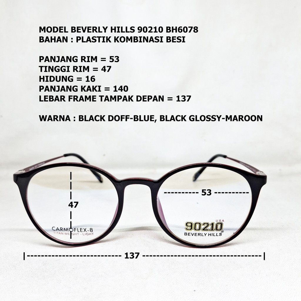 Jual FRAME KACAMATA BEVERLY HILLS 90210 BH6078 PLASTIK BESI BULAT CEWEK ...